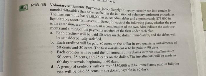 Solved ou days. LG 5 P18-15 Voluntary settlements: Payments | Chegg.com