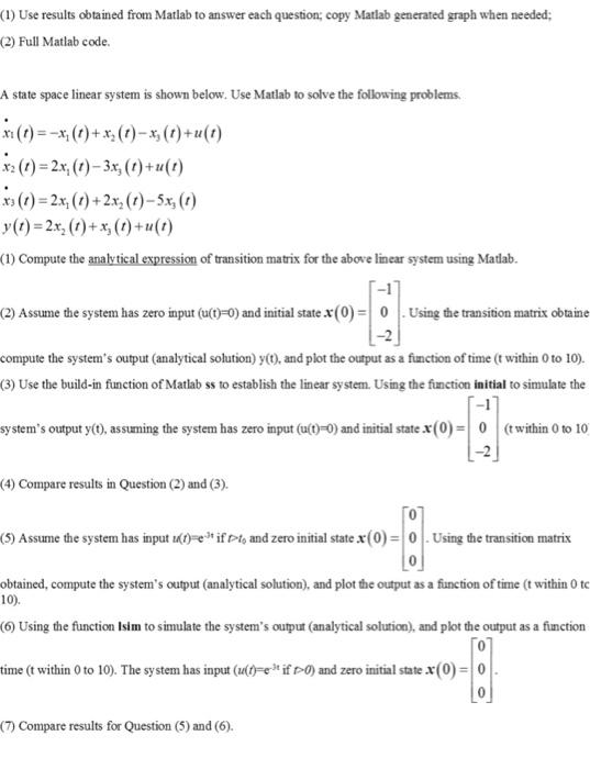 (1) Use results obtained from Matlab to answer each | Chegg.com
