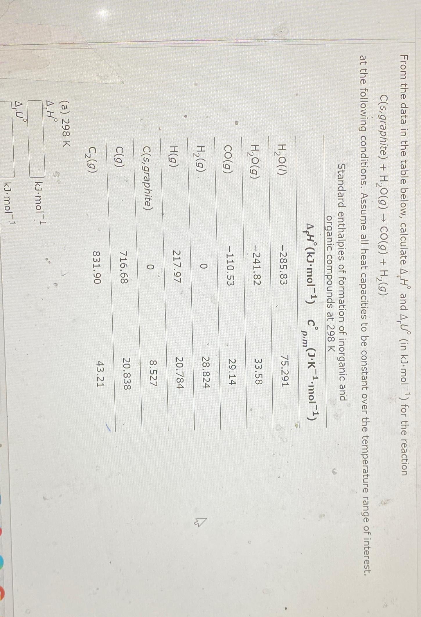 Solved From the data in the table below, calculate \\\\Delta | Chegg.com
