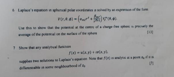 Solved 6 Laplace's equation in spherical polar coordinates | Chegg.com