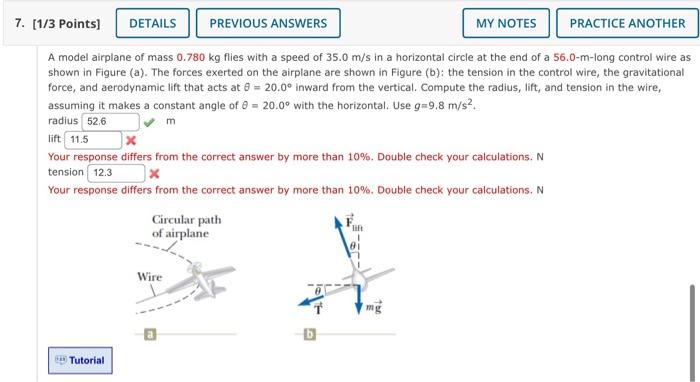 Solved A model airplane of mass 0.780 kg flies with a speed | Chegg.com