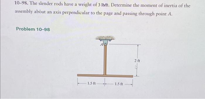 Solved 10-98. The slender rods have a weight of 3lb/ft. | Chegg.com