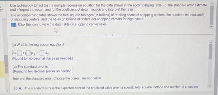 Solved Use technology to find (a) the multiple regression | Chegg.com