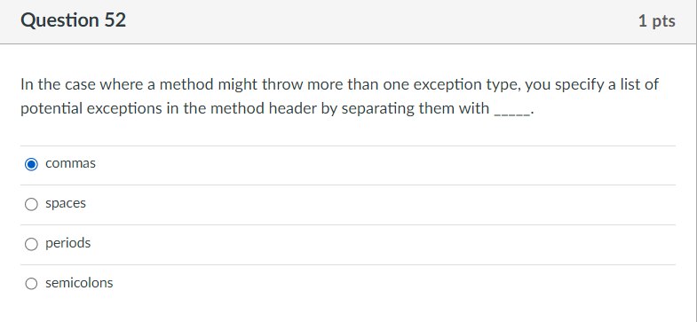 Solved Question 52In the case where a method might throw | Chegg.com