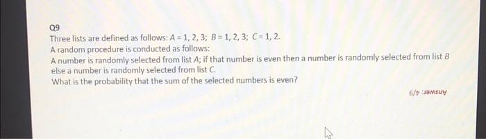 Solved Q9 Three lists are defined as follows: | Chegg.com
