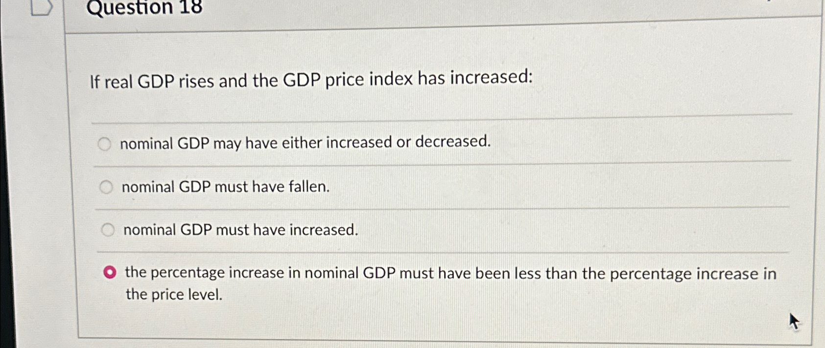 Solved Question 18If real GDP rises and the GDP price index | Chegg.com