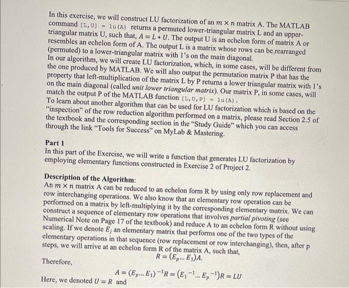 Solved In this exercise, we will construct LU factorization | Chegg.com