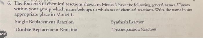 Solved Model 1 - Types of Reactions Set A The four sets of | Chegg.com