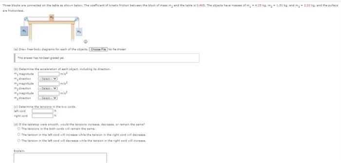 Solved Three blocks are connected on the table as shown | Chegg.com