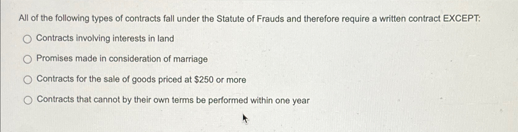 Solved All of the following types of contracts fall under | Chegg.com