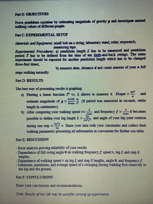 LAB SESSION 2 PERIODIC MOTION: WALKING Part A: TOPIC | Chegg.com