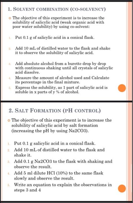 1. SOLVENT COMBINATION (CO-SOLVENCY) The objective of | Chegg.com