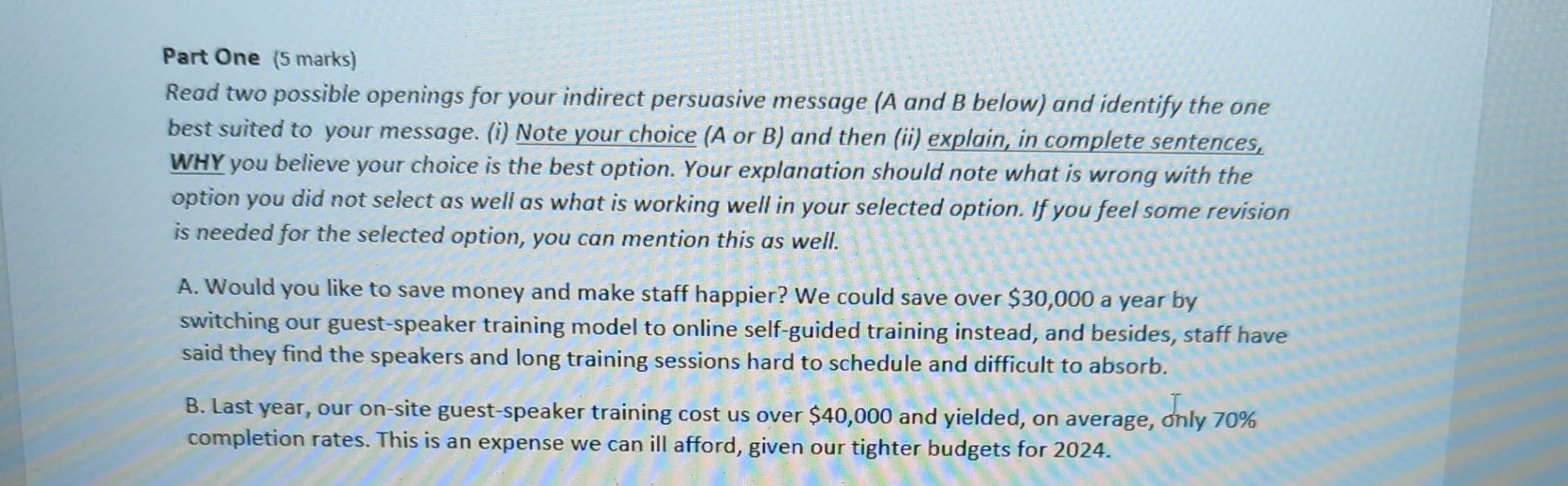 Solved Part One (5 ﻿marks)Read two possible openings for | Chegg.com