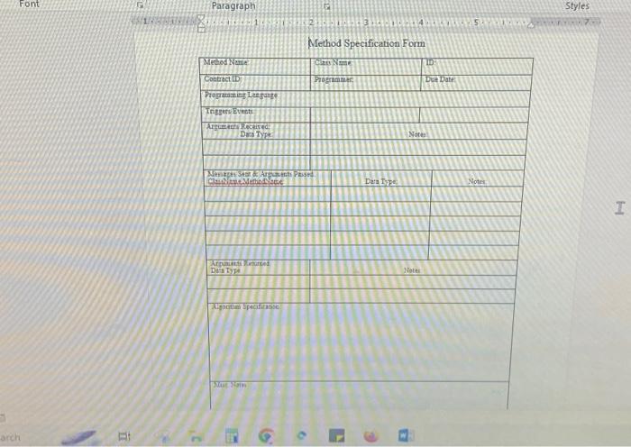 Solved I am creating a method specification form for class | Chegg.com