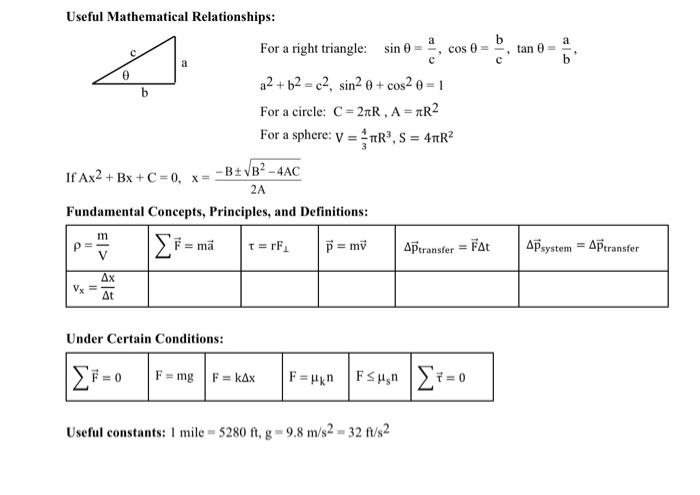 Solved Useful Mathematical Relationships: For a right | Chegg.com