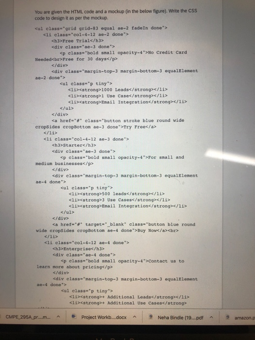 Solved You are given the HTML code and a mockup (in the | Chegg.com