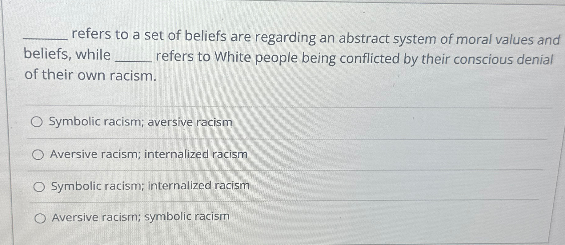 Solved refers to a set of beliefs are regarding an abstract | Chegg.com