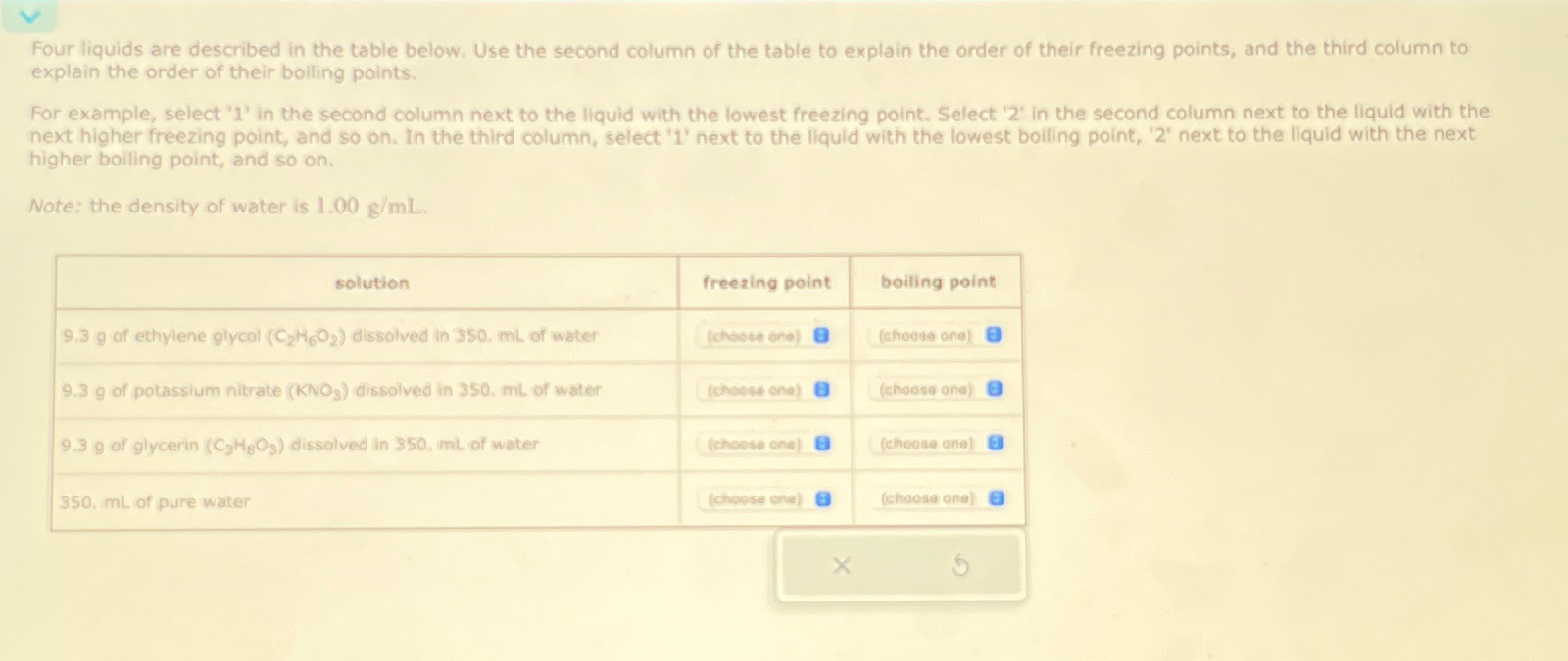 Solved Four liquids are described in the table below. Use | Chegg.com