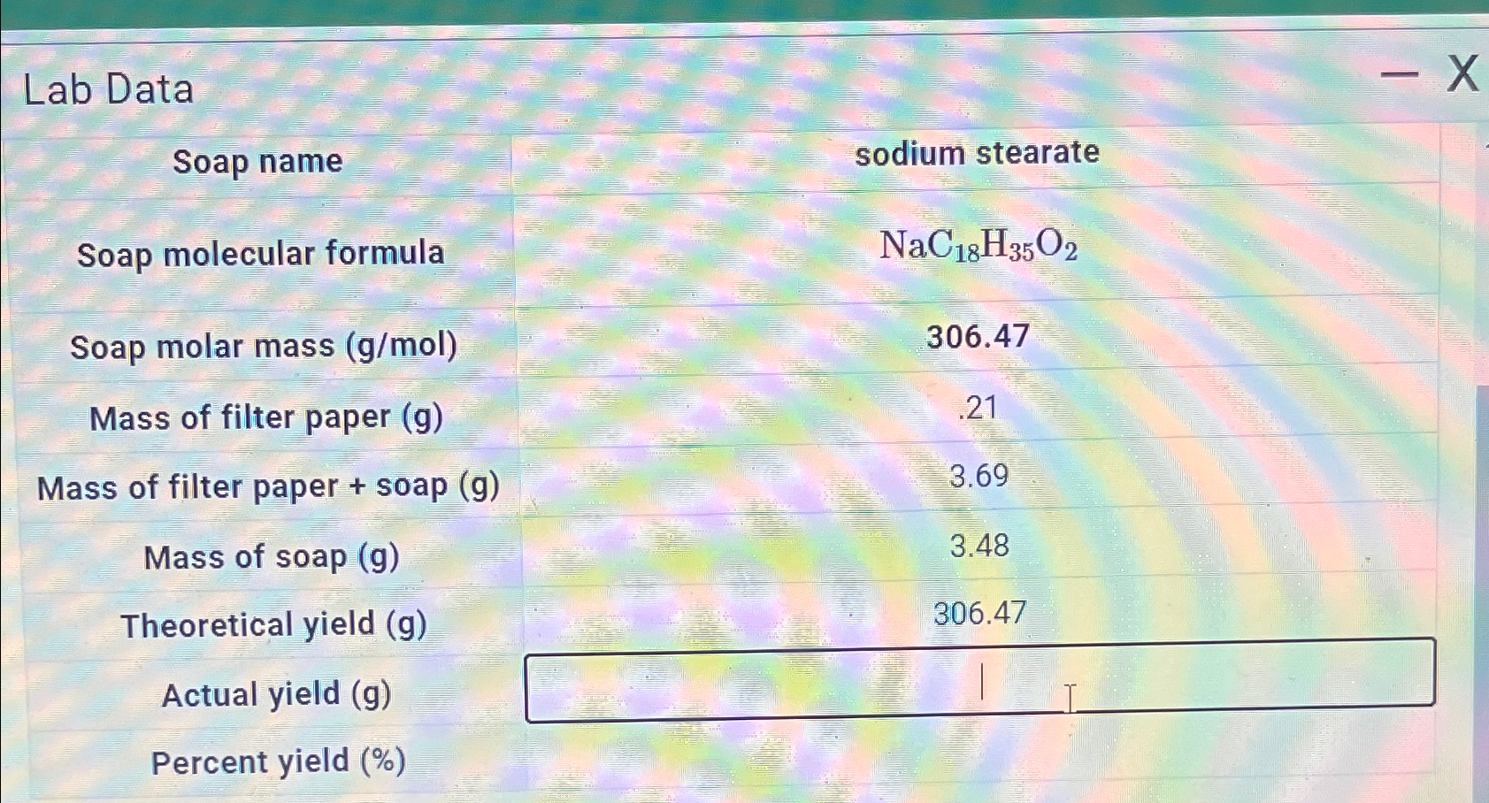 Solved Lab Data\table[[Soap name,sodium stearate],[Soap | Chegg.com