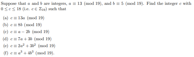 Suppose that a and b ﻿are integers, a ≡ 13 (mod 19), | Chegg.com