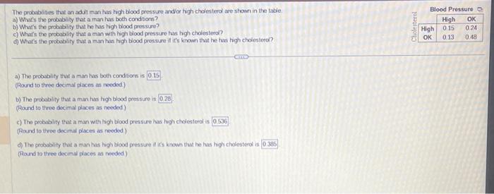 Solved The probablites that an adil man hes hagh blood | Chegg.com