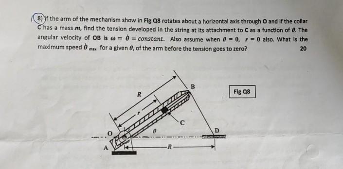 Solved 8) If the arm of the mechanism show in Fig Q8 rotates | Chegg.com