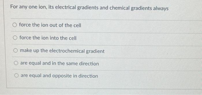 Solved For any one ion, its electrical gradients and | Chegg.com