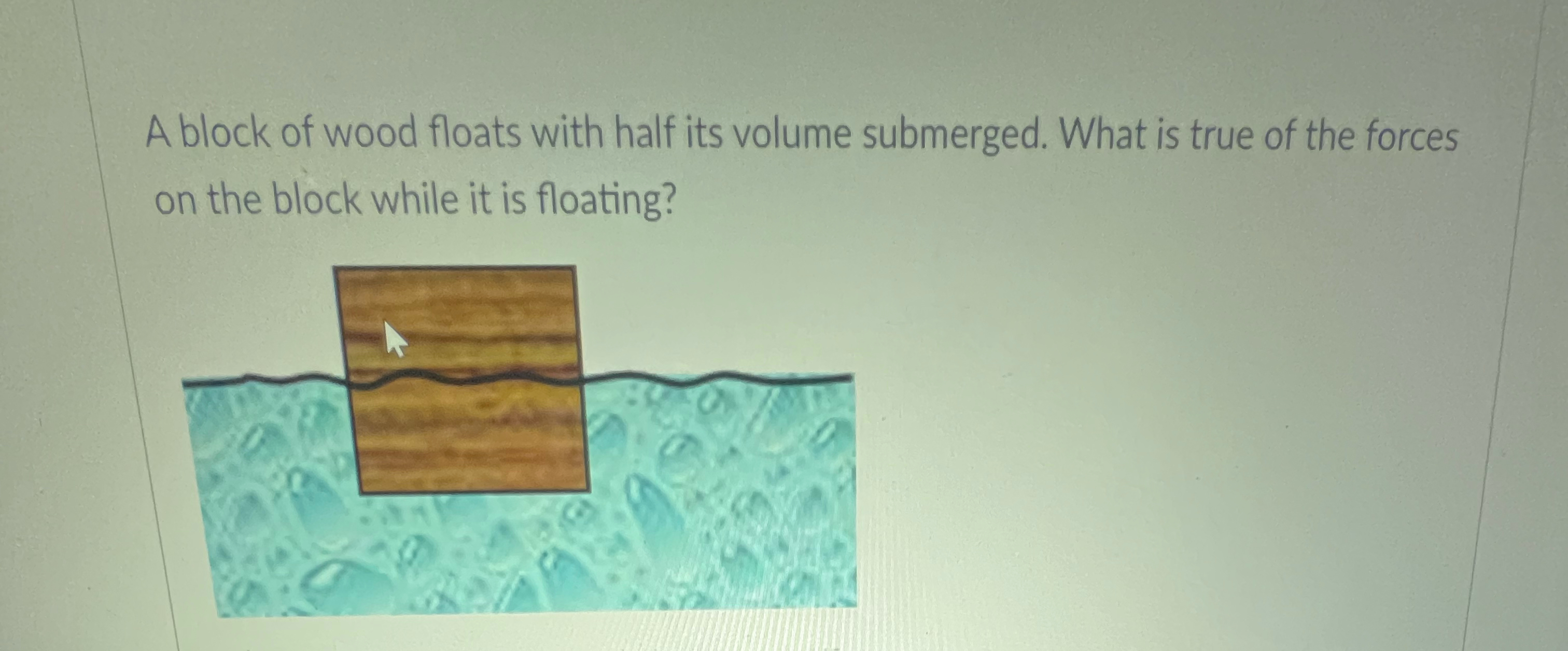 Solved A block of wood floats with half its volume | Chegg.com