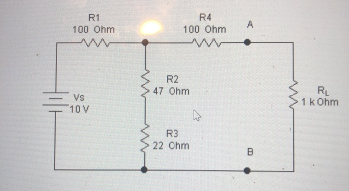 Solved R1 100 Ohm A R4 100 Ohm AN R2 > 47 Ohm Vs 10V >1 kOhm | Chegg.com