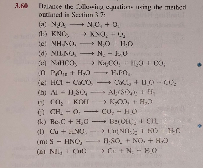 Solved Balance the following equations using the method | Chegg.com