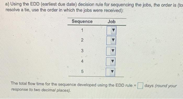 Solved a) Using the EDD (earliest due date) decision rule | Chegg.com