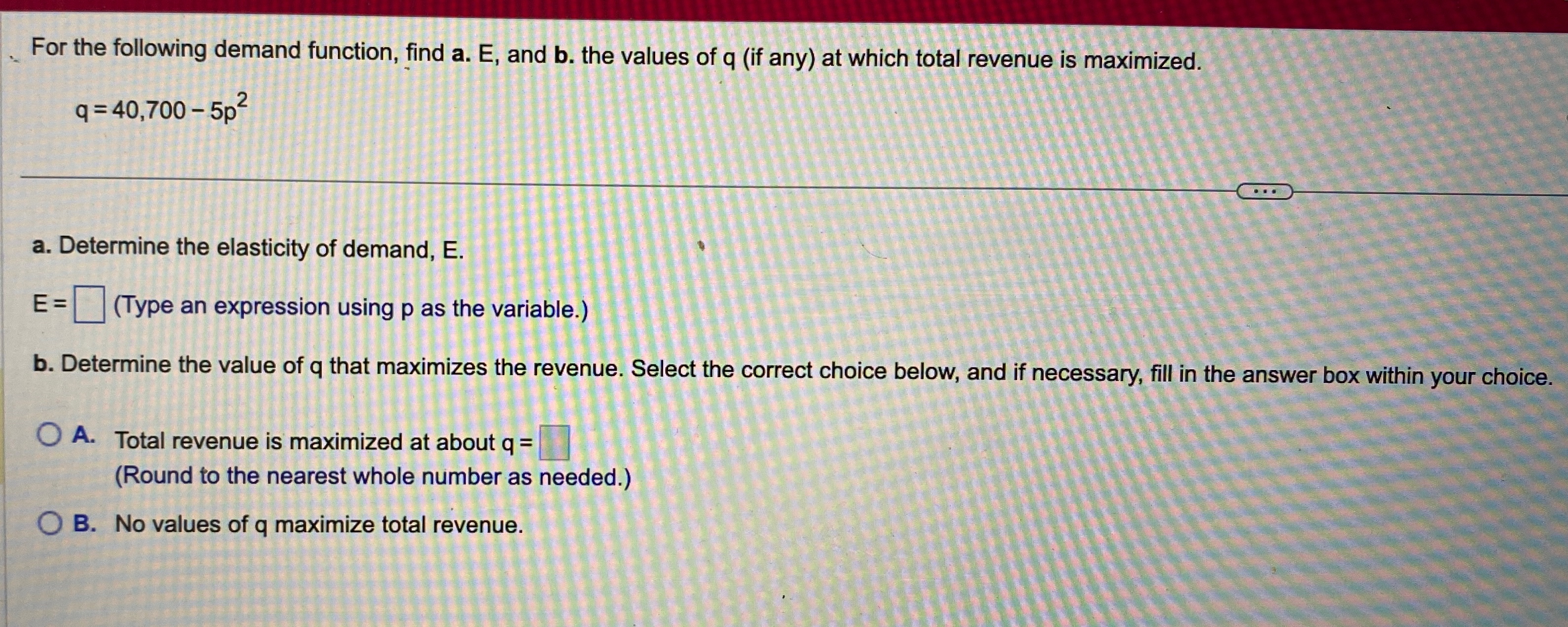 Solved For the following demand function, find a. E, ﻿and b. | Chegg.com