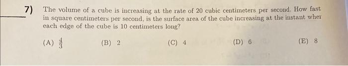 Solved The volume of a cube is increasing at the rate of 20 | Chegg.com