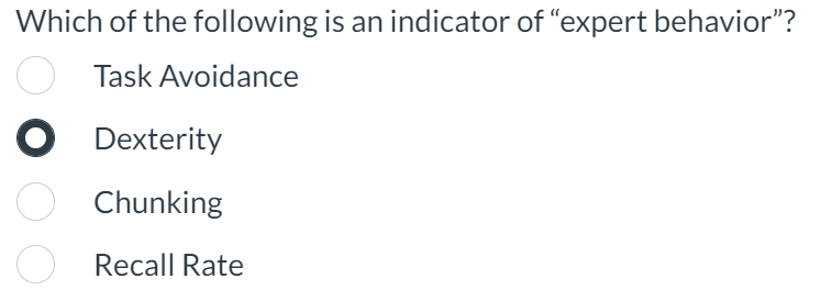 Solved Which of the following is an indicator of "expert | Chegg.com