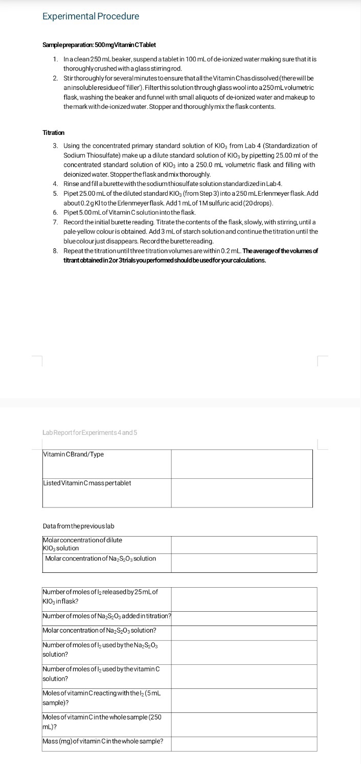 Solved Experimental ProcedureSamplepreparation: 500mg | Chegg.com