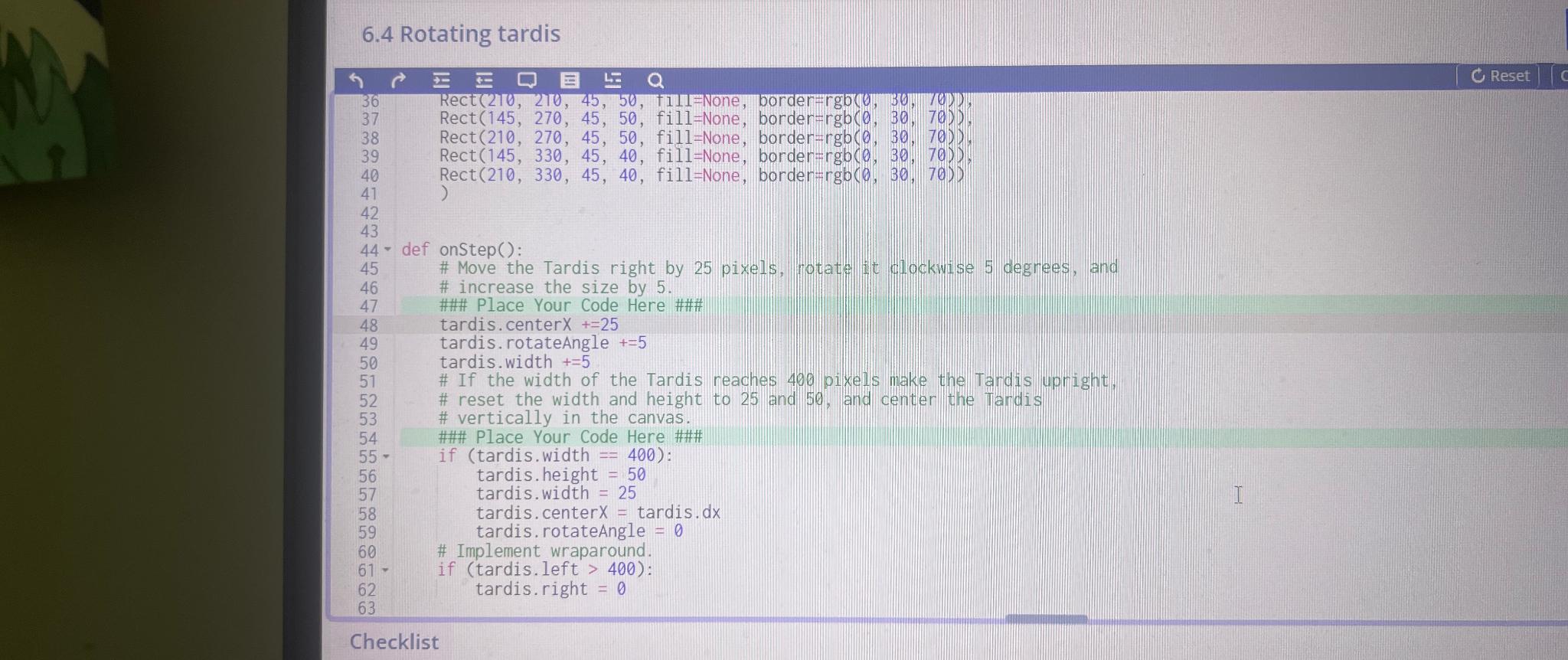 6.4 ﻿Rotating tardisChecklist | Chegg.com