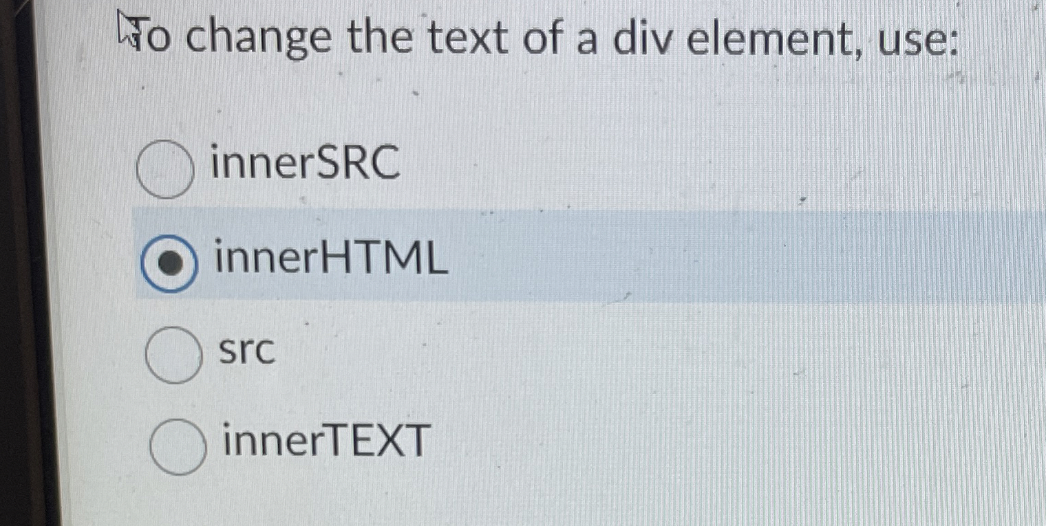 Solved To change the text of a div element, | Chegg.com