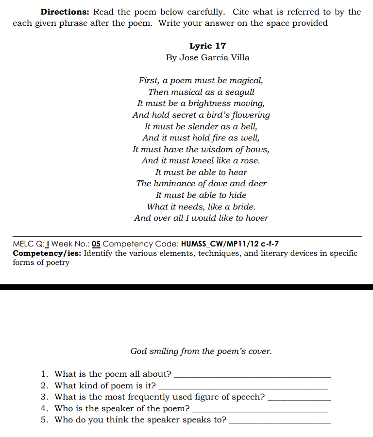 Directions: Read the poem below carefully. Cite what | Chegg.com