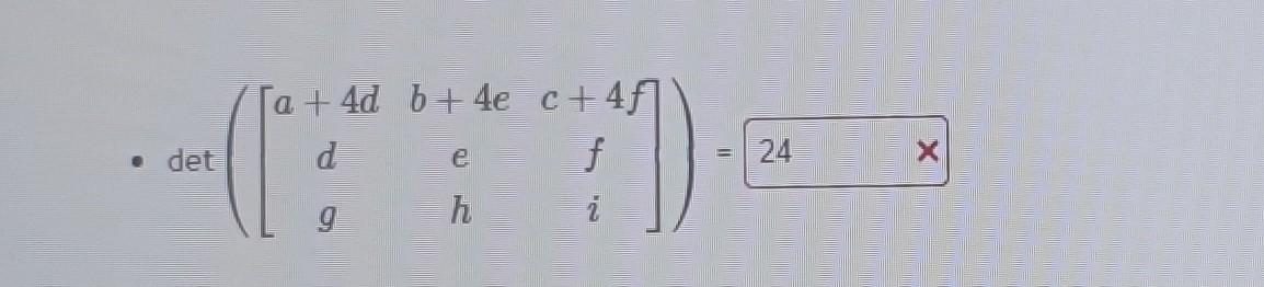 Solved M=⎣⎡adgbehcfi⎦⎤ and that det(M)=6. Find the following | Chegg.com