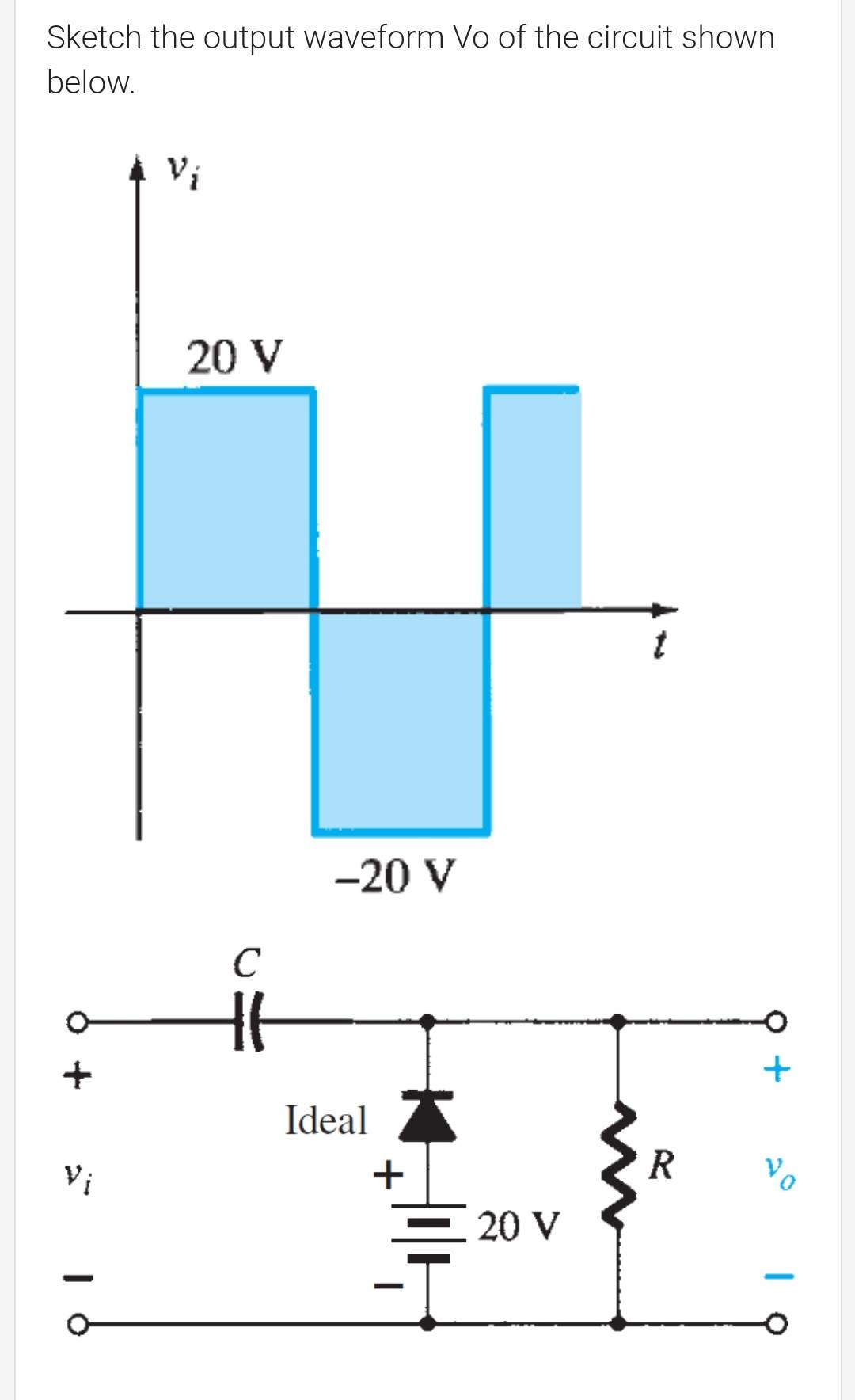 Solved Sketch the output waveform Vo of the circuit shown | Chegg.com