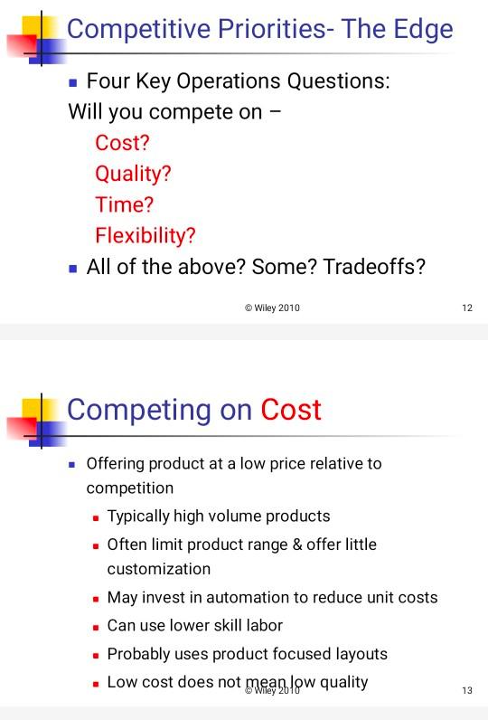 Solved Competitive Priorities- The Edge . Four Key | Chegg.com