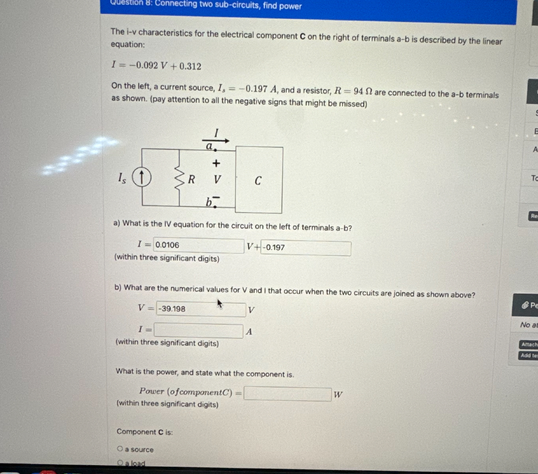Solved The i-v ﻿characteristics for the electrical component | Chegg.com