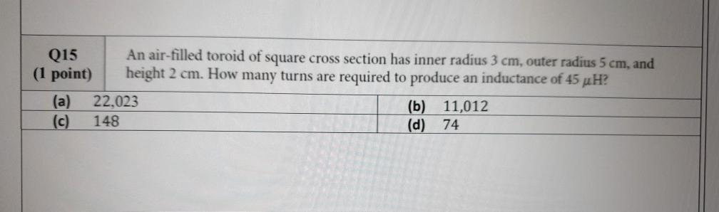 Solved Q15 An air-filled toroid of square cross section has | Chegg.com