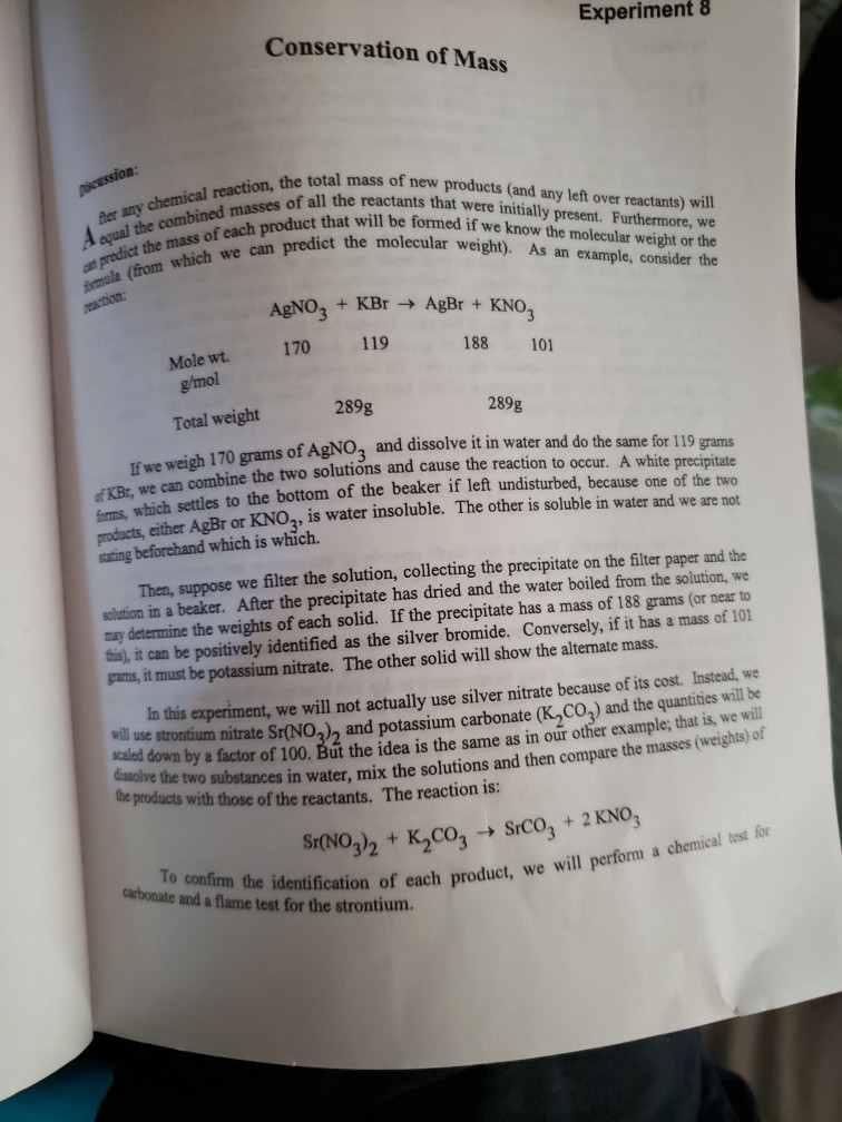 Solved Experiment 8 Conservation of Mass kussion: action: | Chegg.com