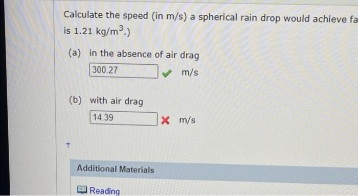 Calculate the speed (in m/s) a spherical rain drop | Chegg.com