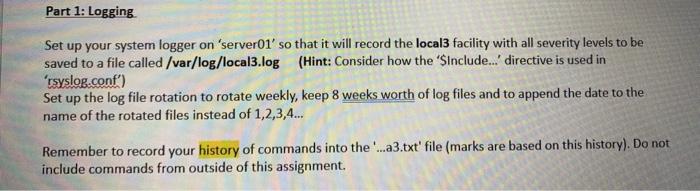 Solved Part 1: Logging Set up your system logger on | Chegg.com