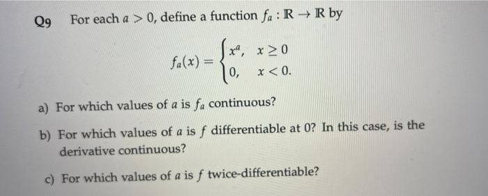 Solved Q9 For each a>0, define a function fa:R→R by | Chegg.com