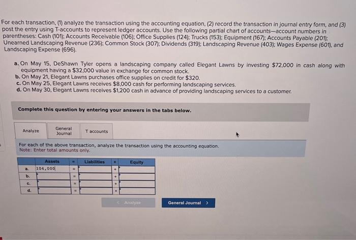 Solved or each transaction, (1) analyze the transaction | Chegg.com
