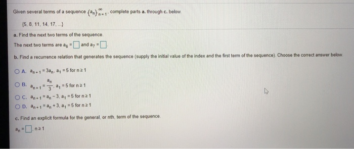 Solved Given several terms of a sequence complete parts a. | Chegg.com