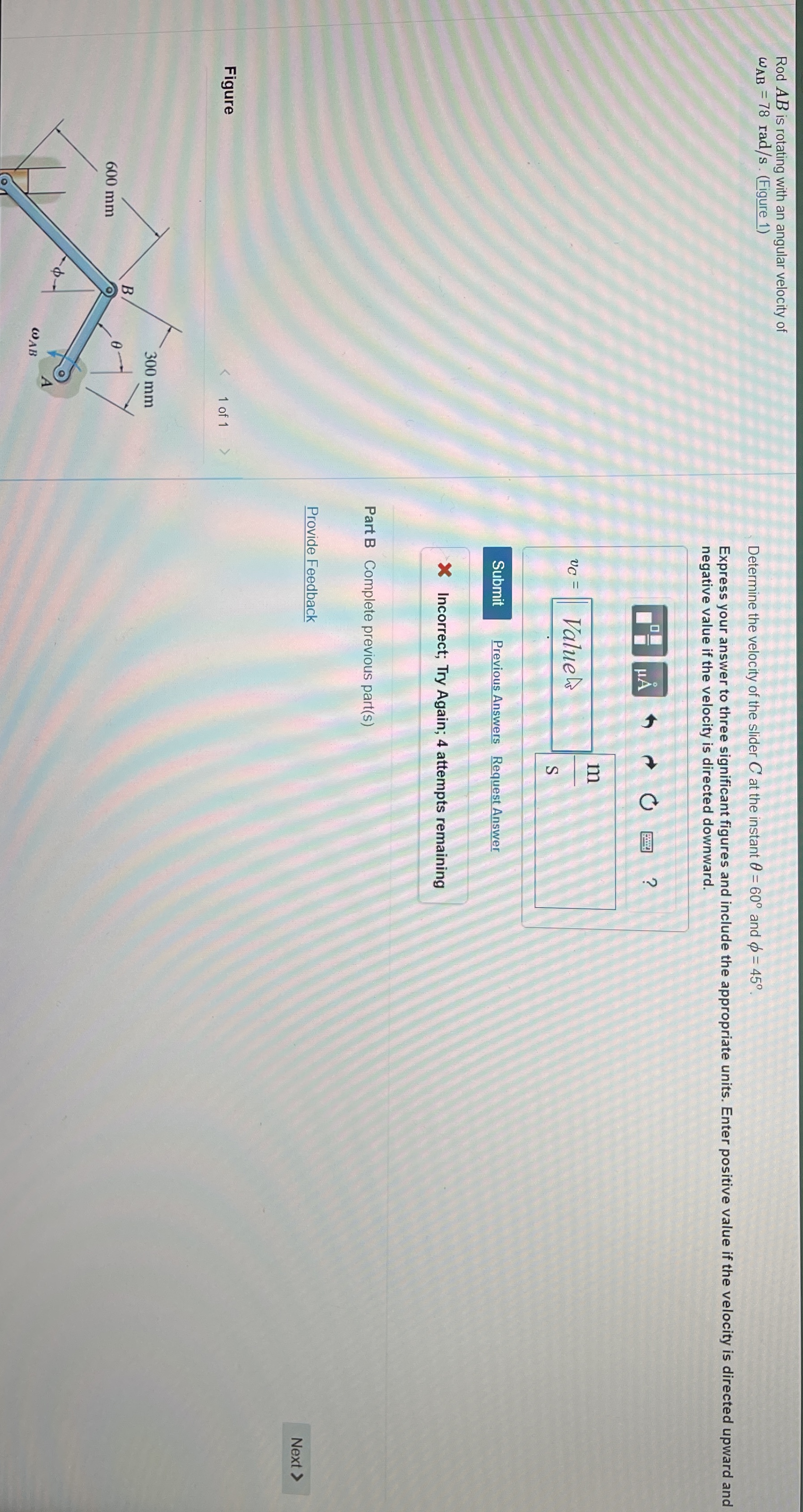 Rod AB ﻿is rotating with an angular velocity of | Chegg.com